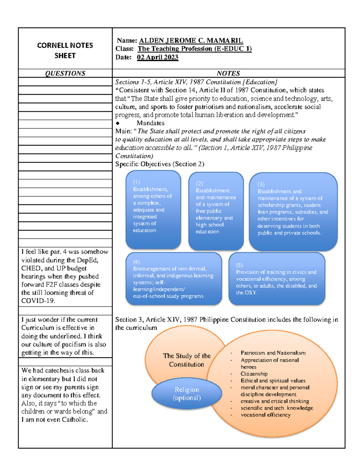 Cornell Notes Laws Pertaining to Educational System and Governance ...