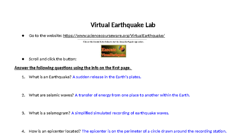 Earthquake Lab 2023: Virtual Simulation & Data Analysis - Studocu