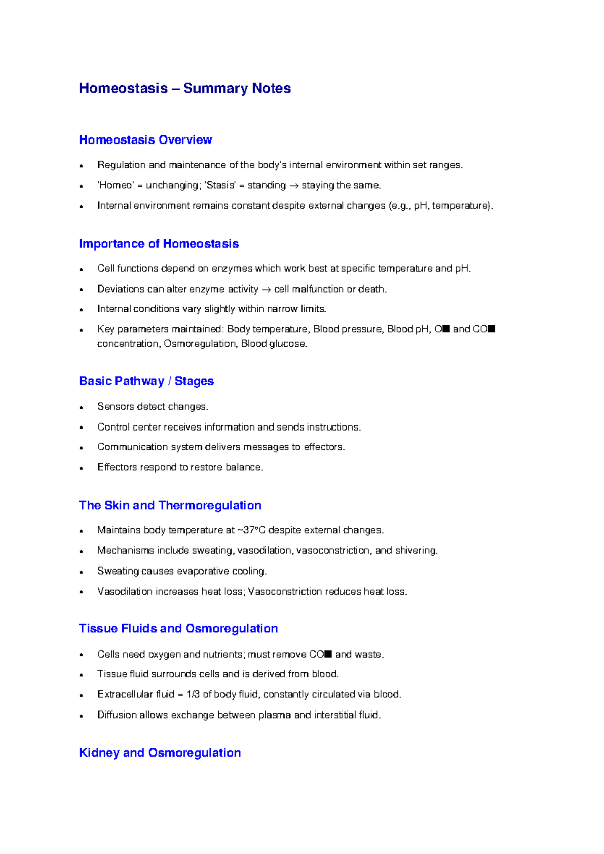 Homeostasis Overview: Summary Notes on Regulation & Maintenance - Studocu