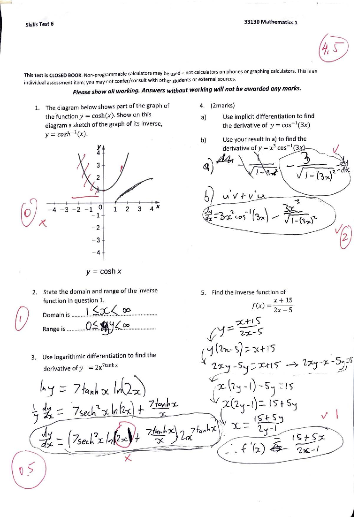 33130 Mathematics 1 Skills Test 6 Solutions and Working Steps - Studocu