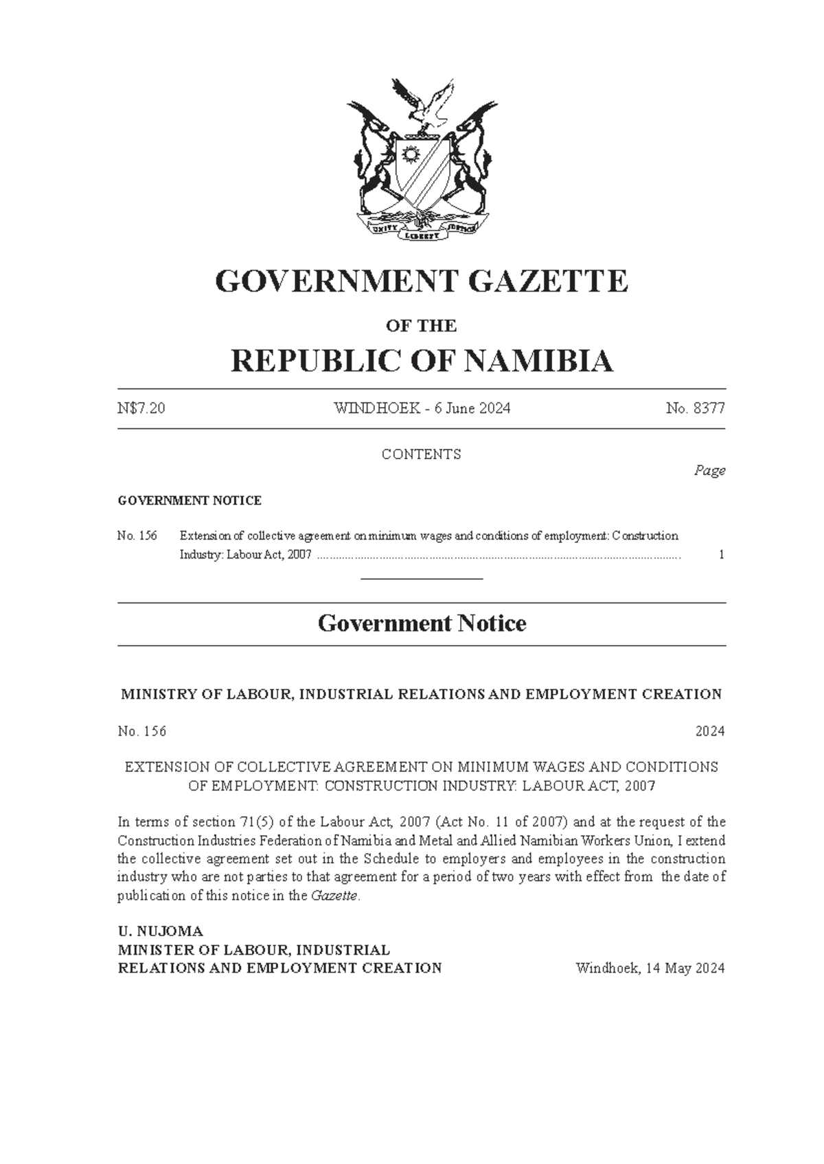Construction Industry Minimum Wages Agreement 2024 - Studocu