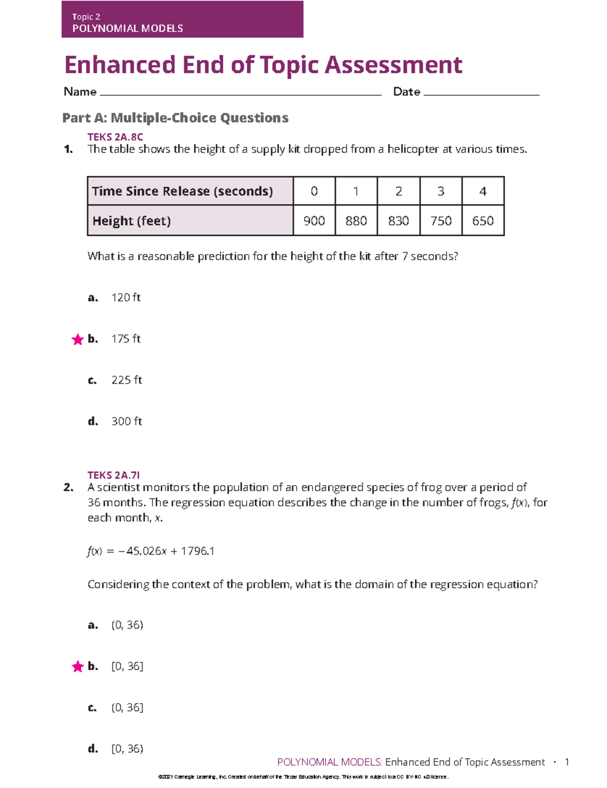Topic 2 POLYNOMIAL MODELS: Enhanced End of Topic Assessment - Studocu