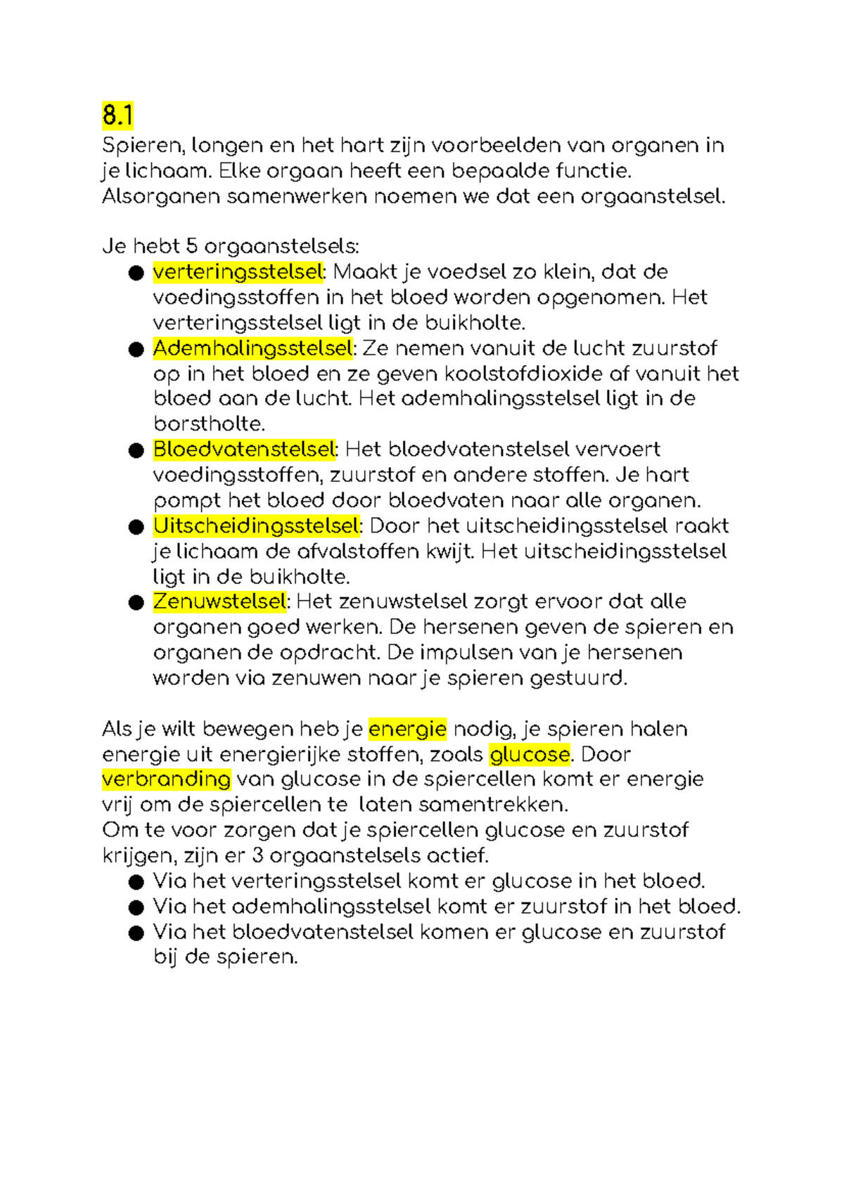 Samenvatting bvj hoofdstuk 8 vwo 2 - 8. Spieren, longen en het hart ...
