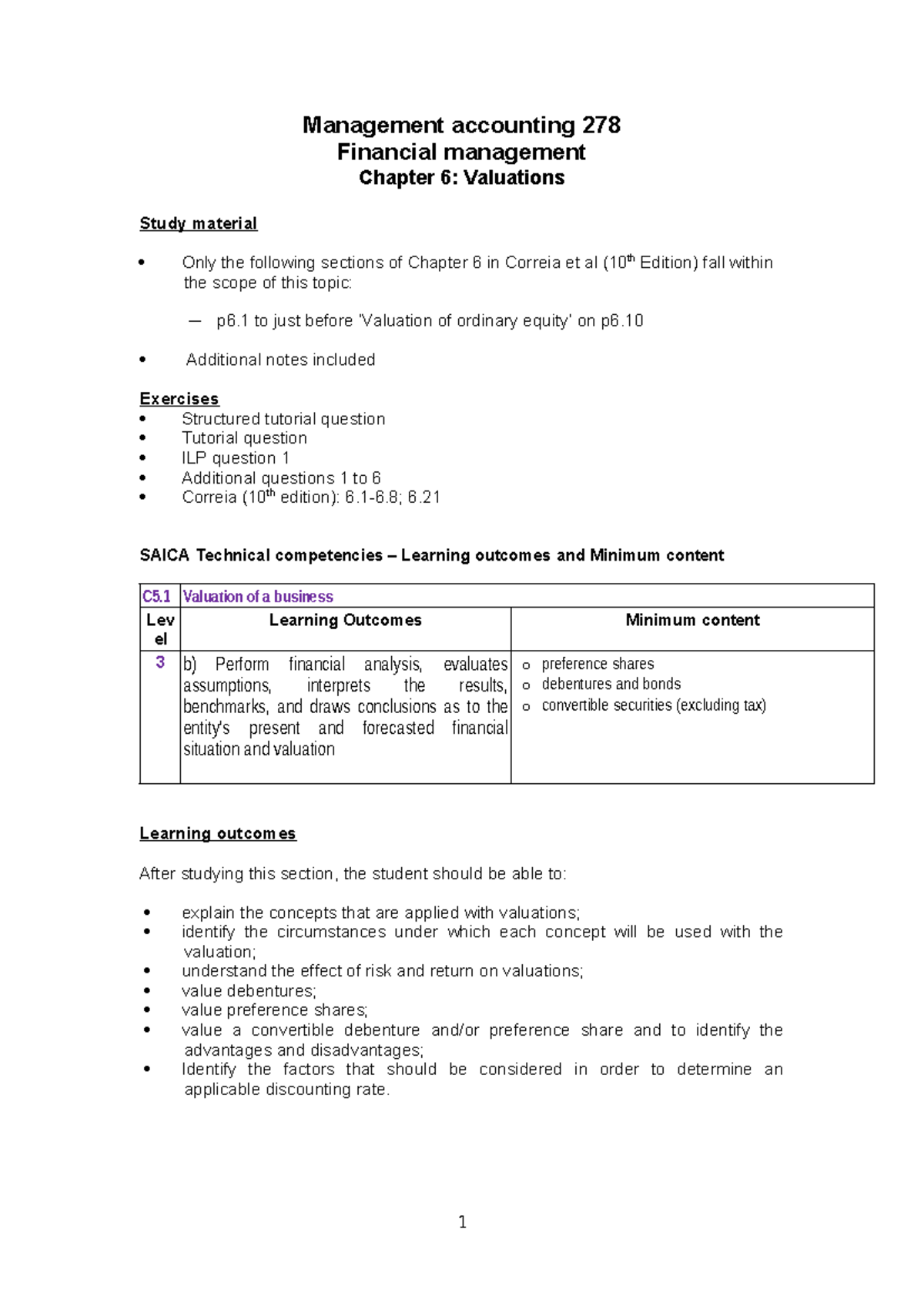 Ch 6: Valuations Study Material for Management Accounting 278 - Studocu