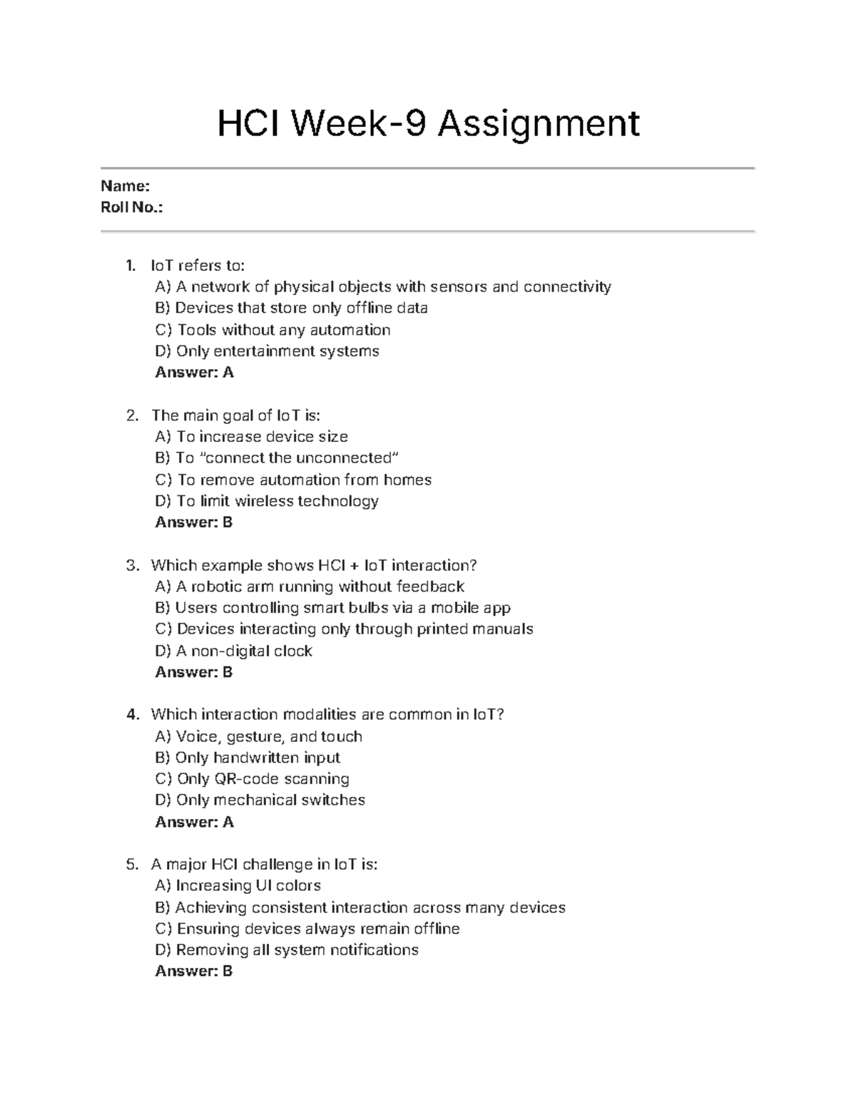 NPTEL HCI Week-9 Assignment: Understanding IoT Interactions - Studocu