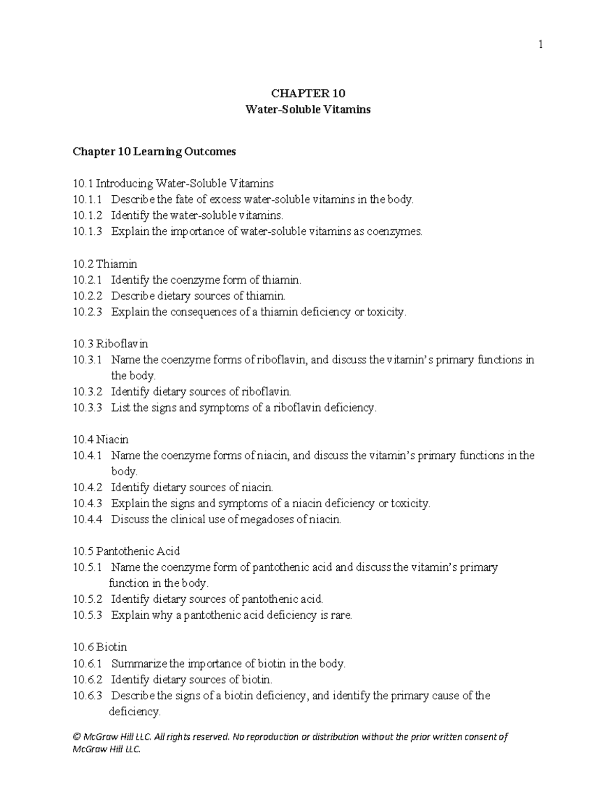 Chapter 10: Water Soluble Vitamins - Key Learning Outcomes and Insights ...