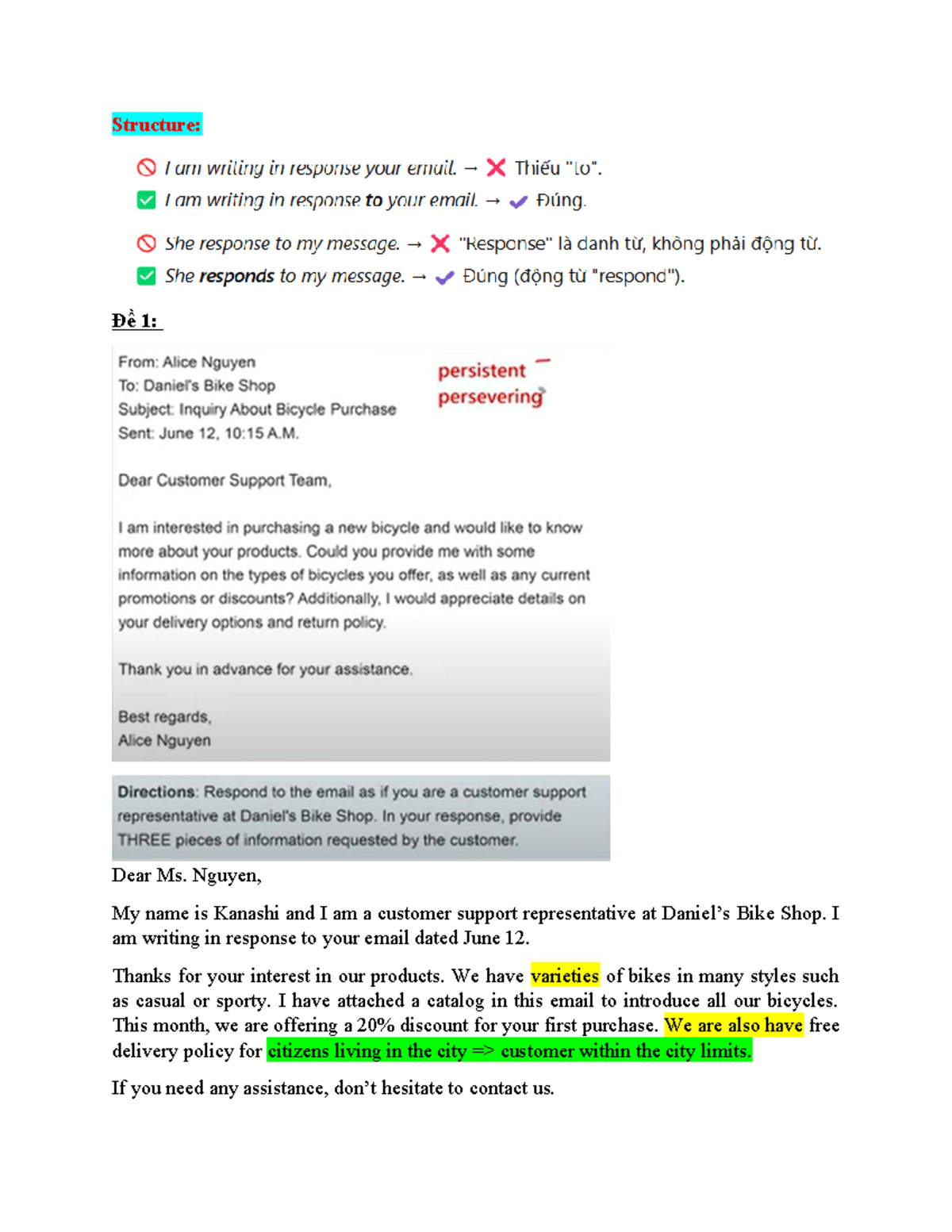 Toeic Writing PART 2 - Sample Responses and Tips - Studocu