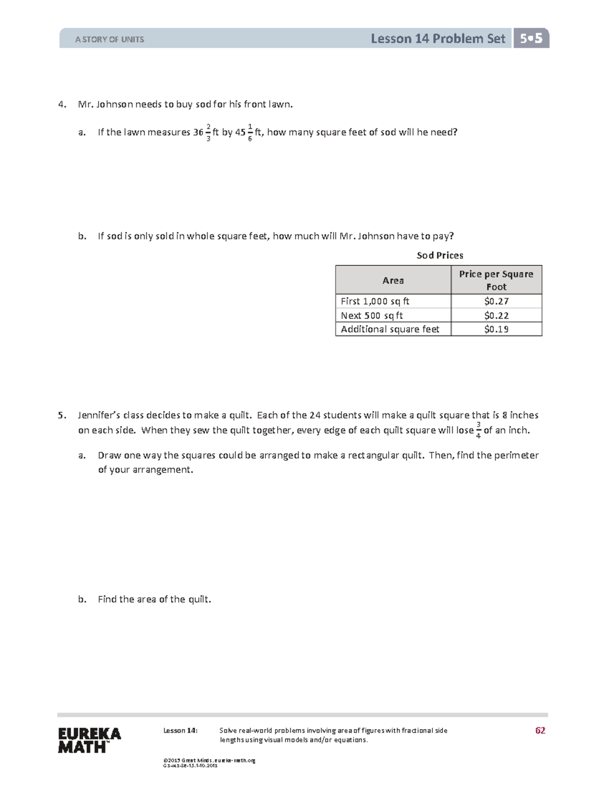 Lesson 14 Problem Set - Area and Fractional Lengths with Models - Studocu