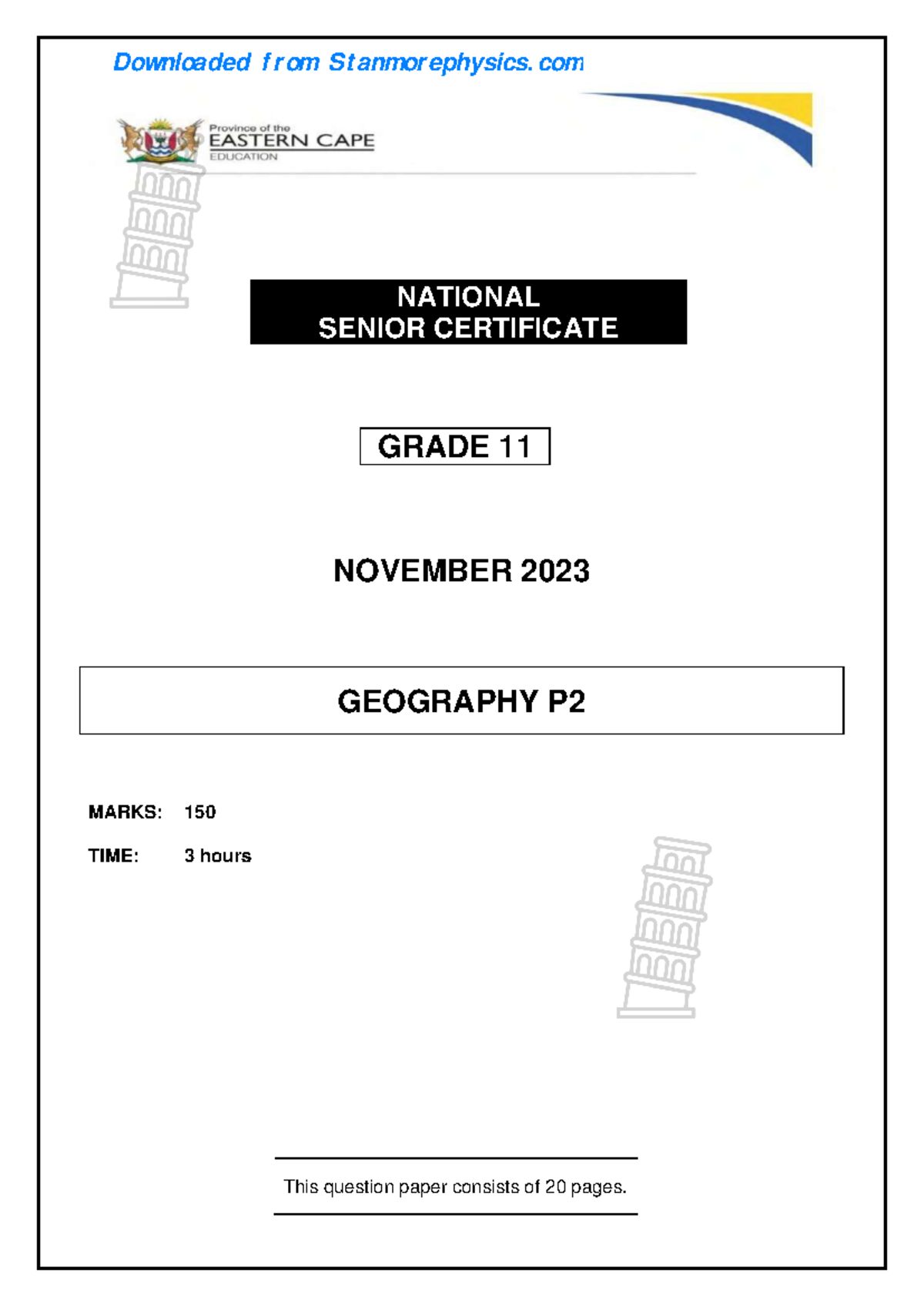 EC Geography Grade 11 November 2023 Exam Paper & Memo P2 - Studocu