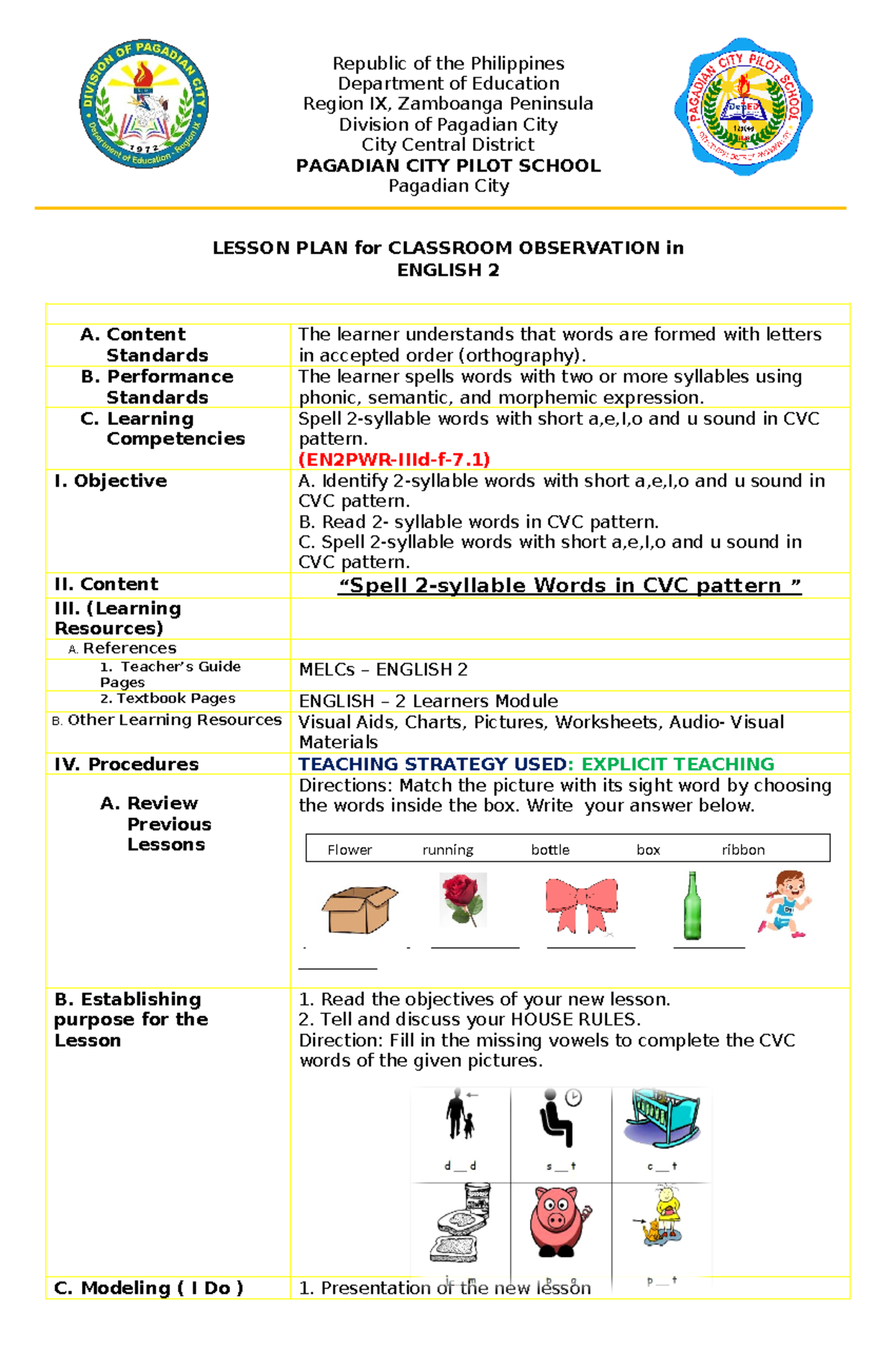 COT 2 English - Lesson Plan for Classroom Observation 2nd Grade - Studocu
