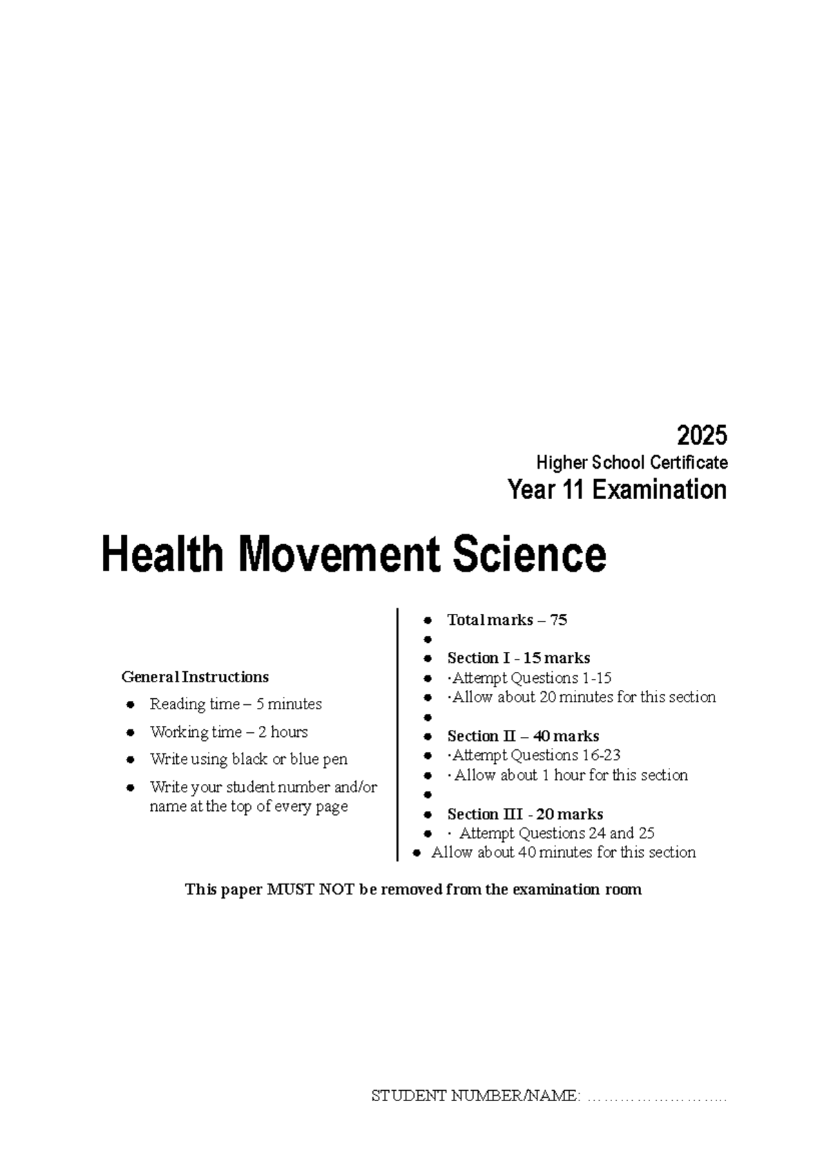HMS Yr 11 Health Movement Science 2025 Exam Practice Paper - Studocu