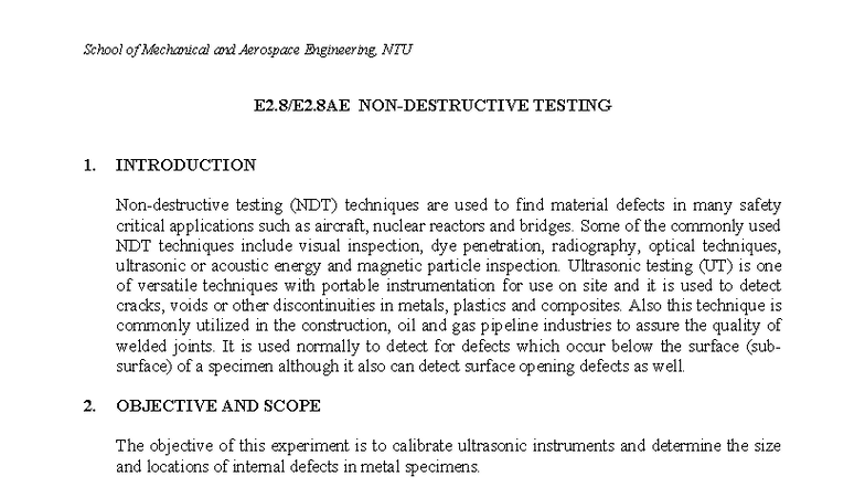 E2.8 Non-Destructive Testing Log Sheet (MA2071) - Ultrasonic Techniques ...