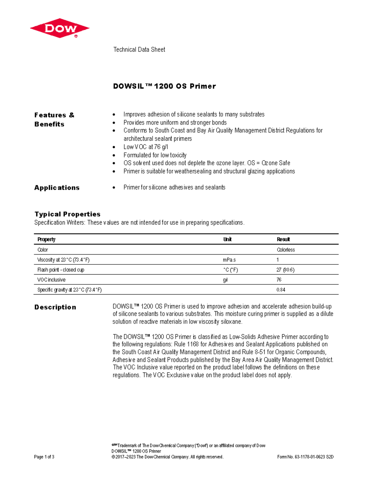 Dowsil 1200 OS Primer Technical Data Sheet: Features & Applications ...