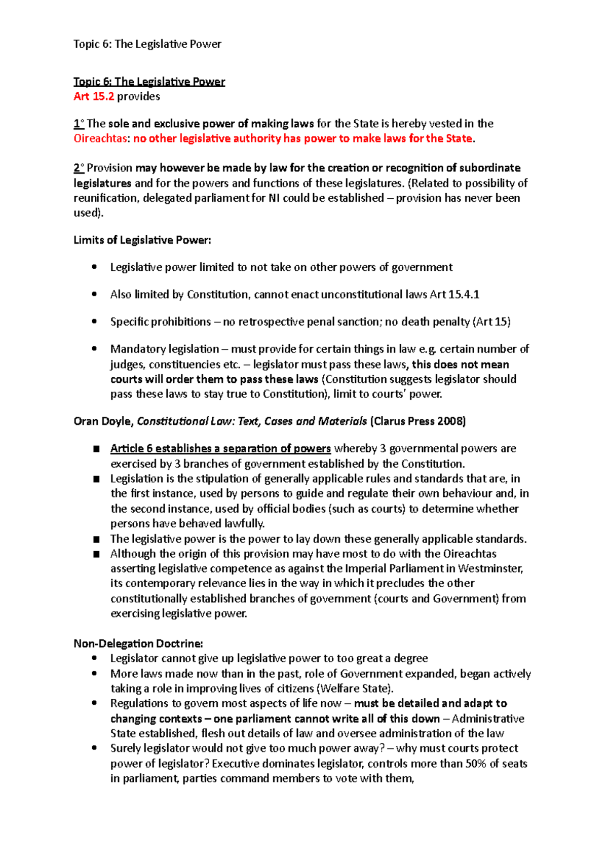 Topic 6 - The Legislative Power and Its Constitutional Limits - Studocu