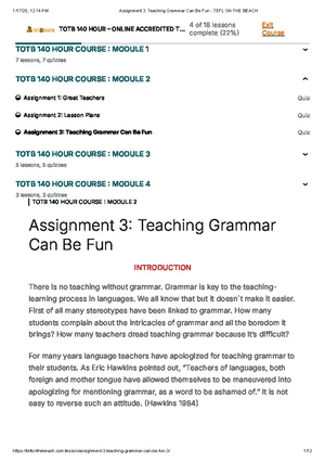 Assignment 2 Lesson Plans - TEFL ON THE Beach - Assignment 2: Lesson ...