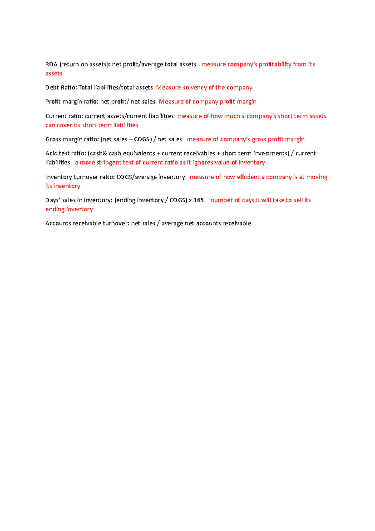 Formulas - ROA (return on assets): net profit/average total assets ...