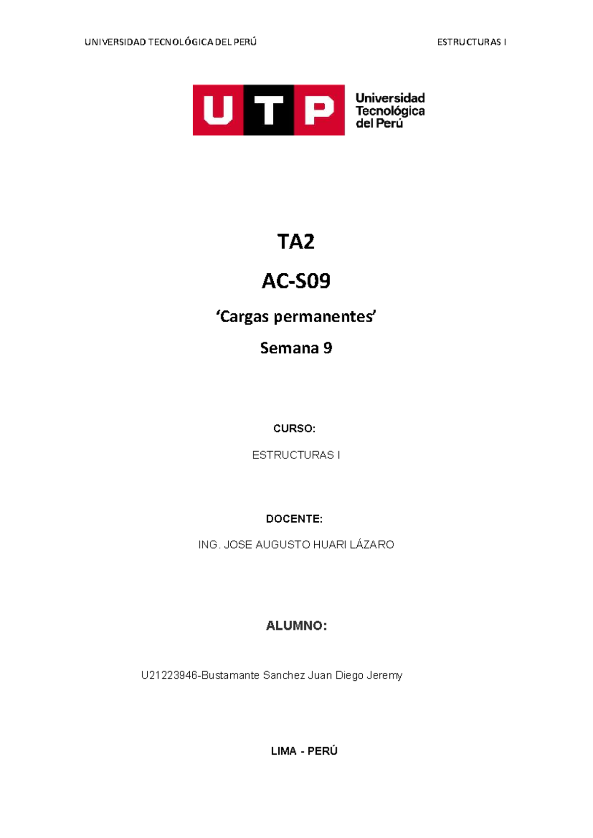 Estructuras I - TA2: Cargas Permanentes y Cálculo de Cargas Muertas ...