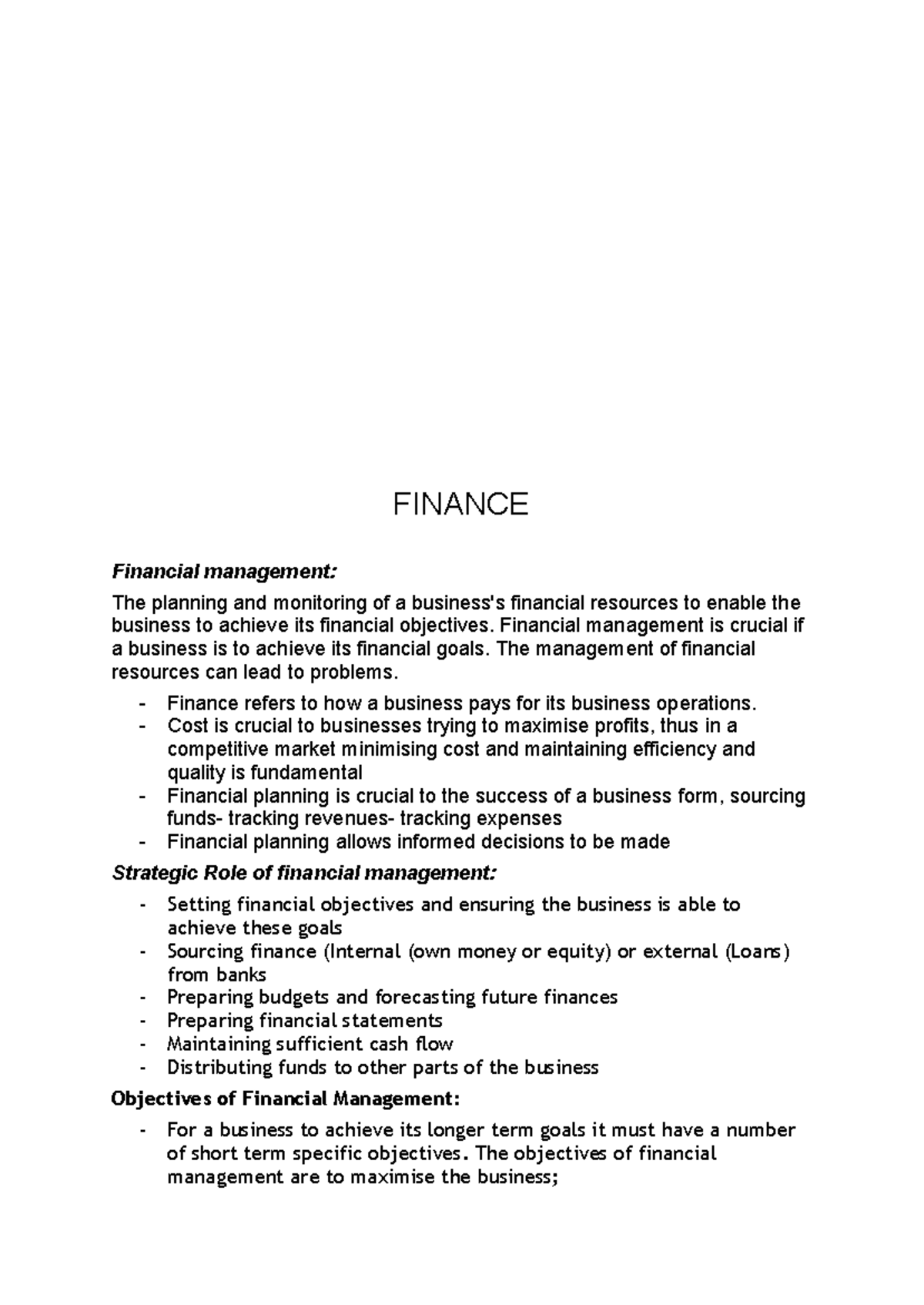 Finance - FINANCE Financial management: The planning and monitoring of ...
