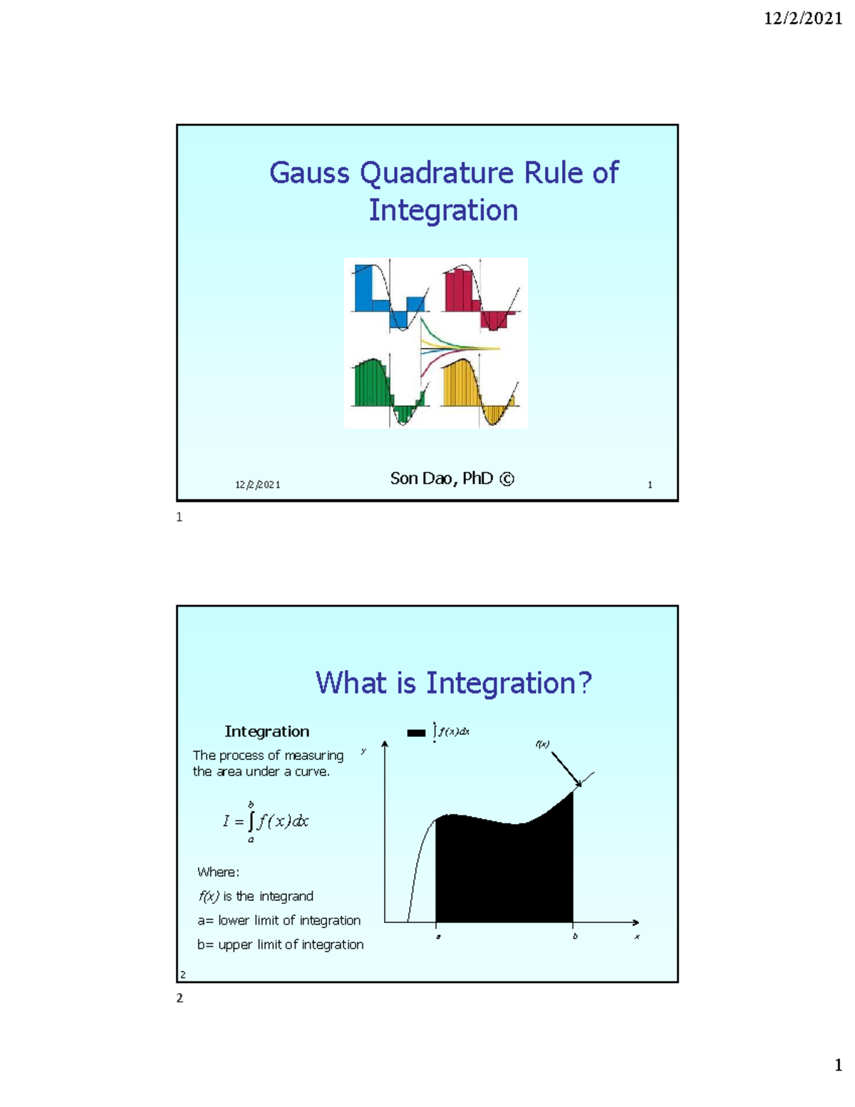 7-2 Gauss Quadrature Rule: Integration Practice Notes - Studocu