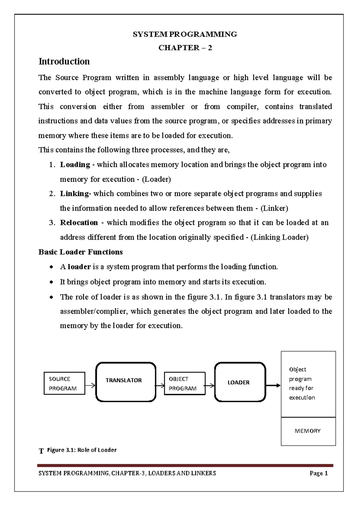 SYSTEM PROGRAMMING CH2: Loaders and Linkers Overview - Studocu