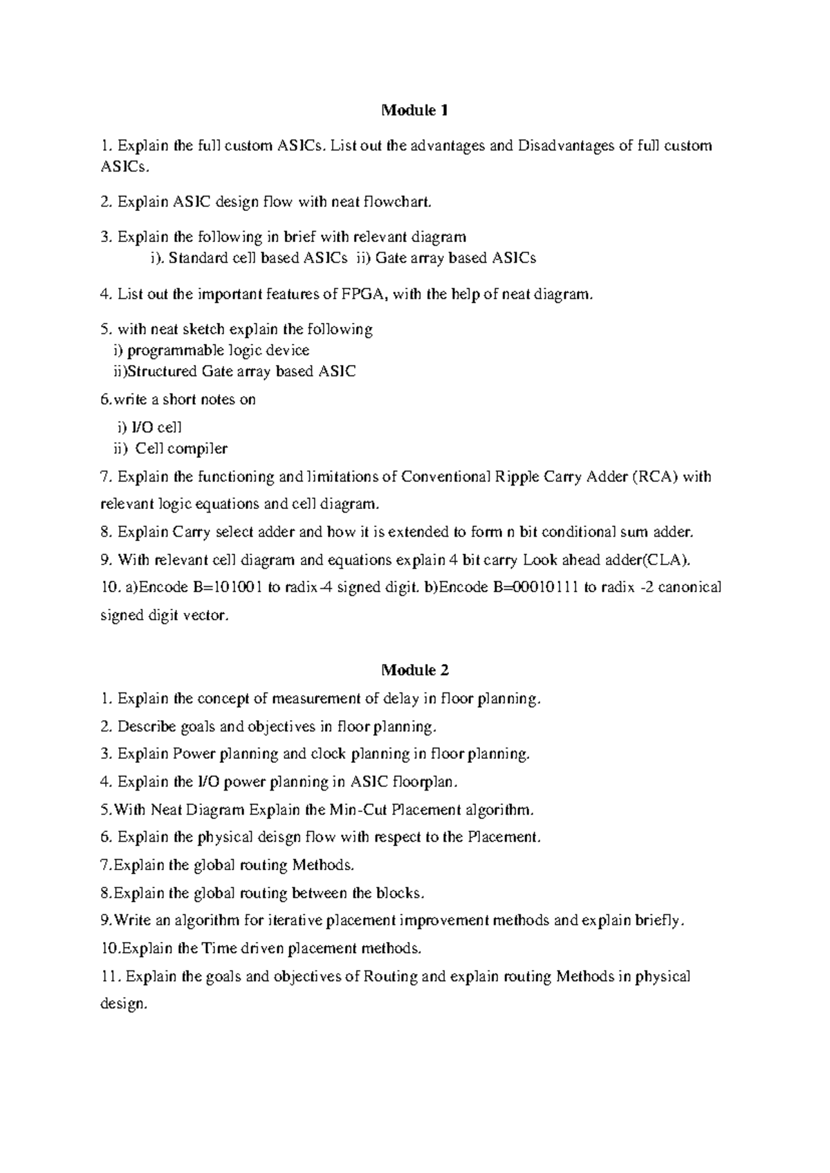 AVSI - ASIC Design and Floor Planning Q&A Bank - Studocu
