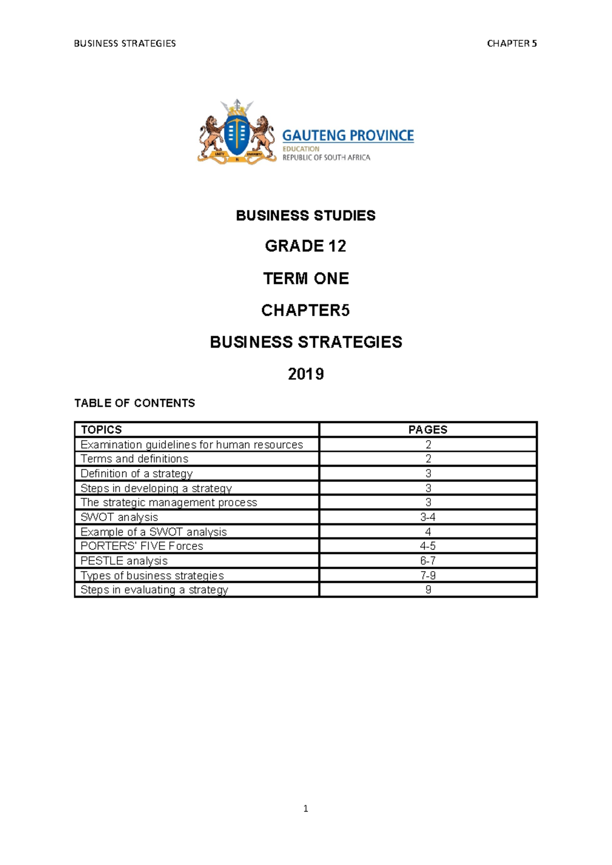 Business Studies Grade 12 Notes ON Business Strategies - BUSINESS ...