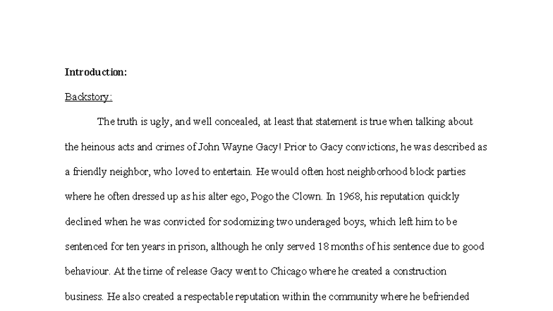 Case Study Analysis: The Crimes of John Wayne Gacy (CRJ 305) - Studocu