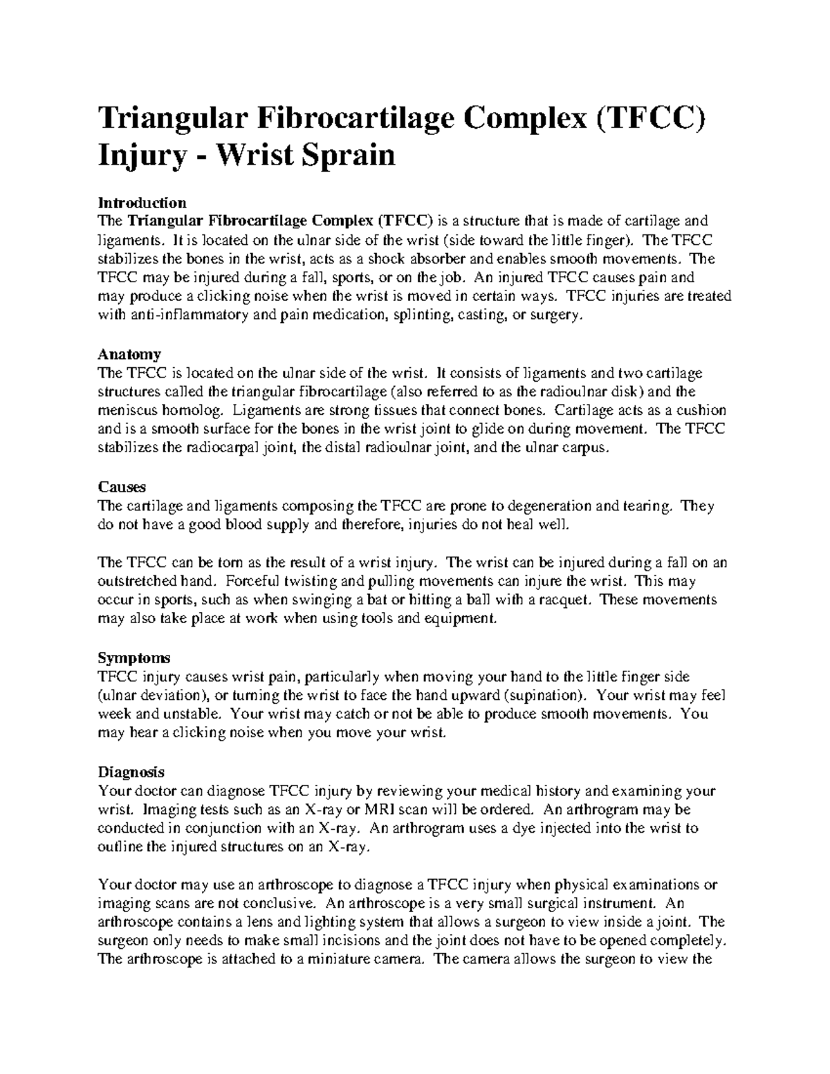 TFCC Injury Overview and Treatment for Wrist Sprains - Studocu