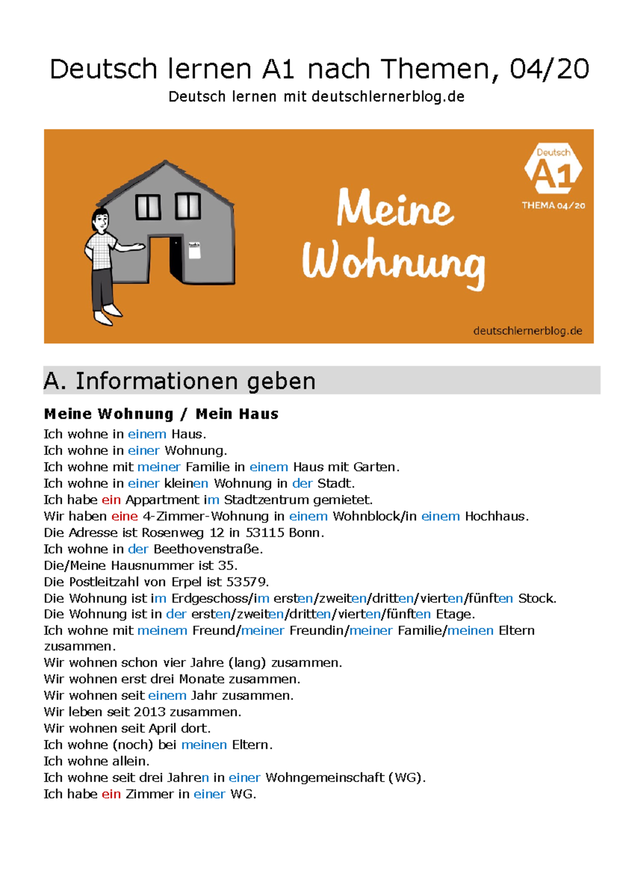 Deutsch lernen A1 Thema 04 Meine Wohnung deutschlernerblog.de - Deutsch ...
