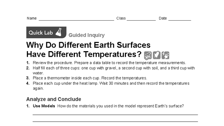 Guided Inquiry: Temperature Variations in Earth Surfaces - Lab - Studocu