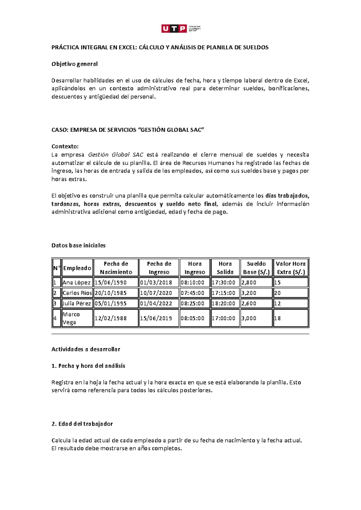 PRÁCTICA INTEGRAL EN EXCEL: CÁLCULO DE SUELDOS Y ANÁLISIS - Studocu