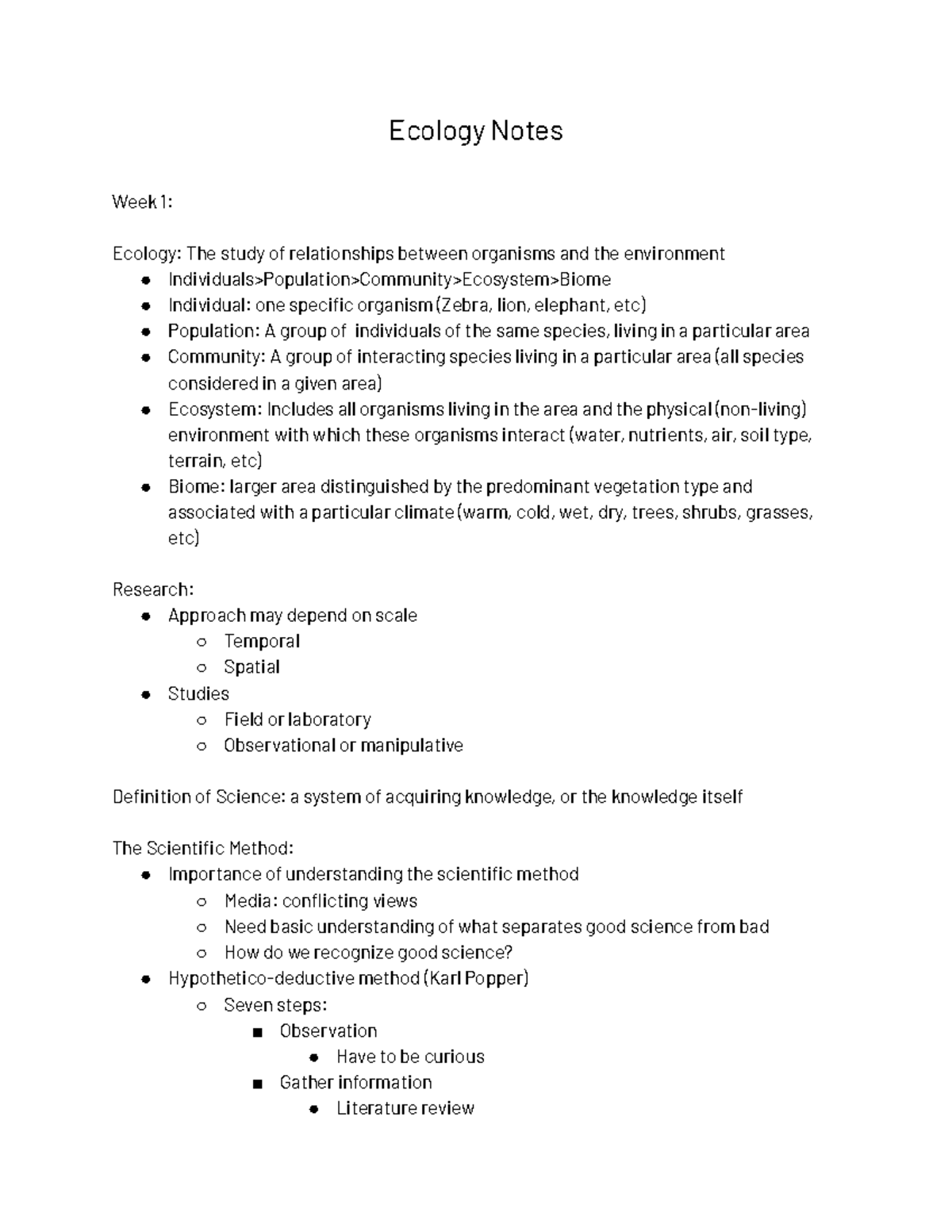 Ecology Notes and Concepts for Exam Preparation (Course Code: ECOL101 ...
