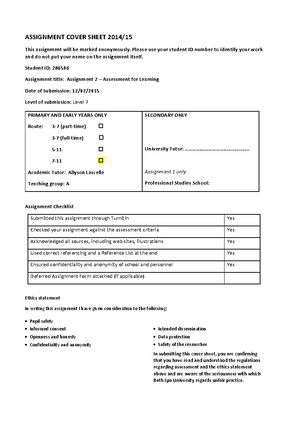 PGCE Assignment 3 (reflection) - final - ASSIGNMENT COVER SHEET 2016 ...