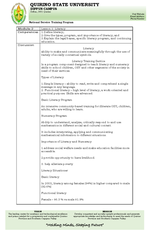 NSTP - Values Education - VISION The leading center for academic and ...