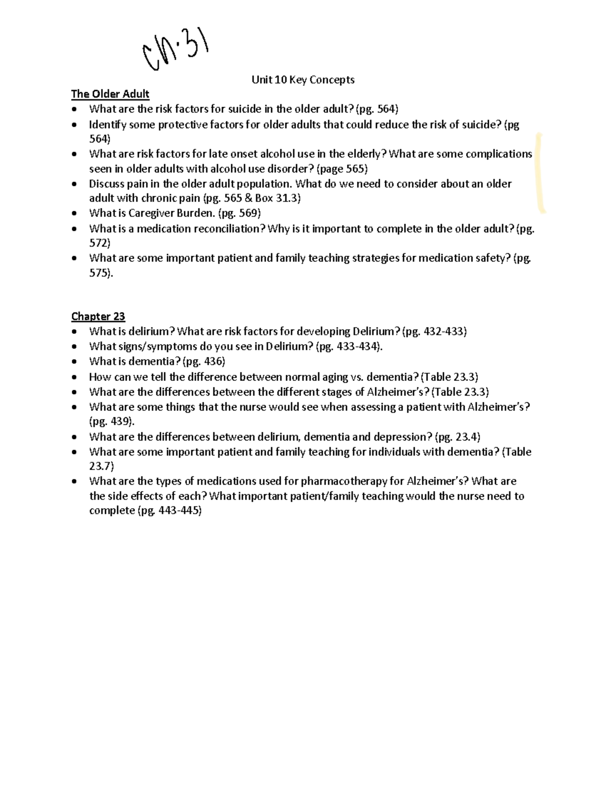 NSG3450 Unit 10 Key Concepts: Older Adult Care & Mental Health - Studocu