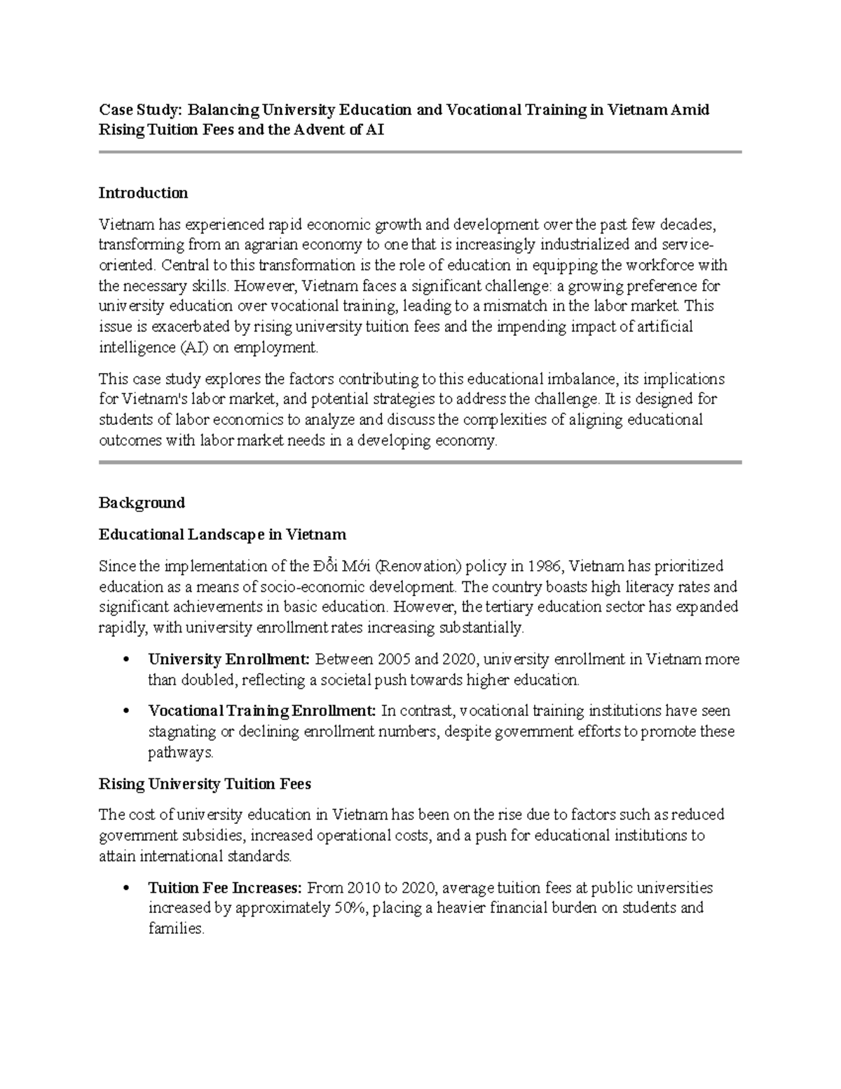 Case - Vocational Training - Case Study: Balancing University Education ...