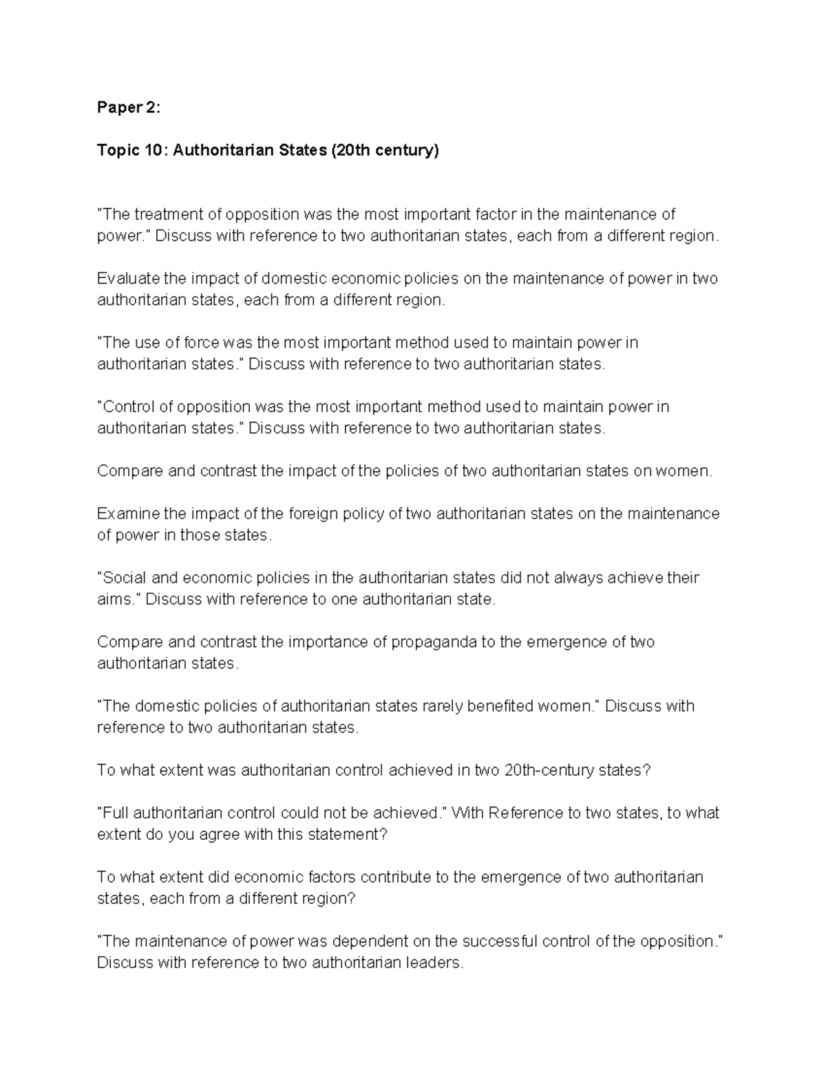 Paper 2 Topics: Analyzing Authoritarian States & 20th Century Wars ...