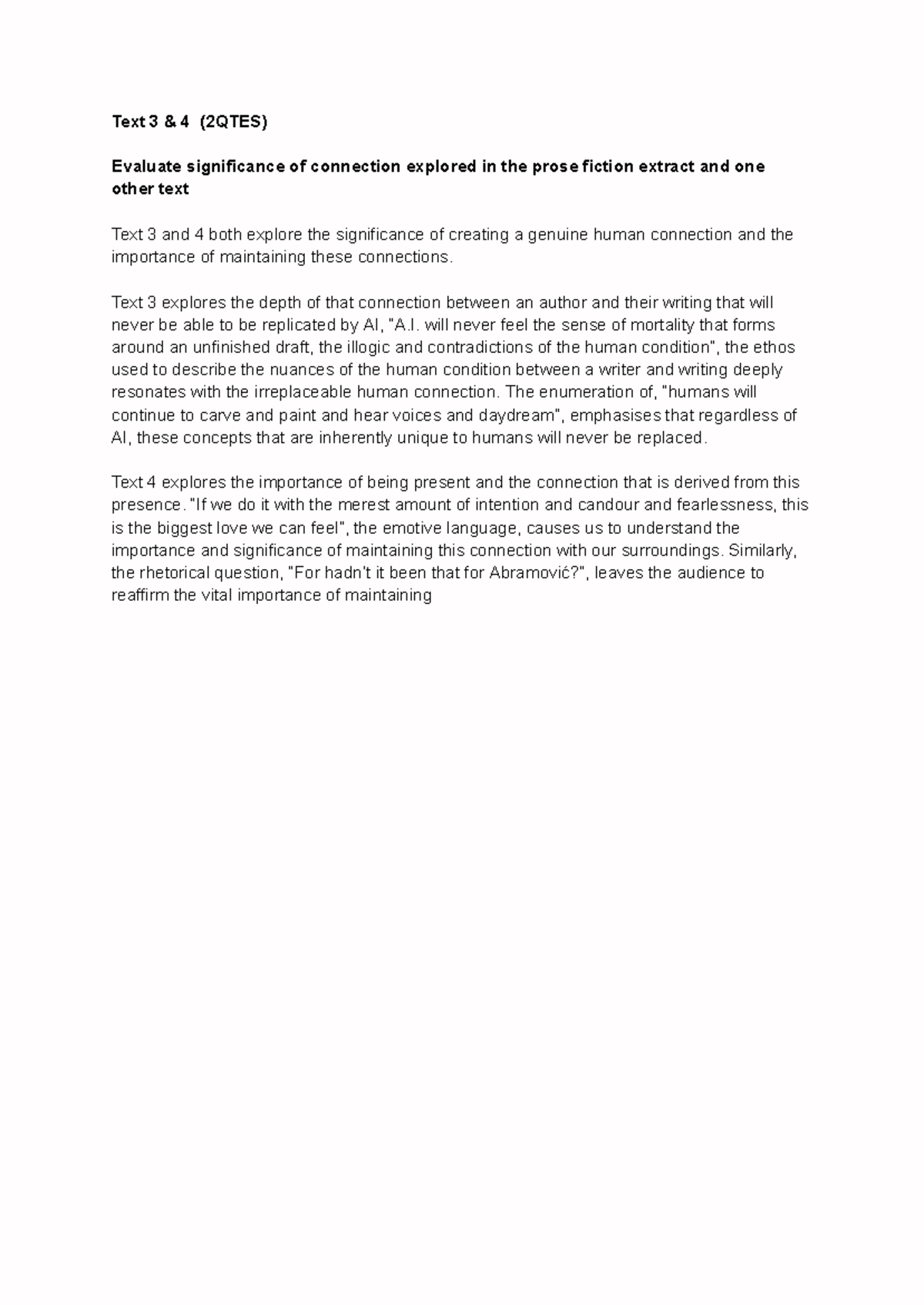 Text 3 & 4 (2QTES) Significance of Human Connection in Prose Fiction ...