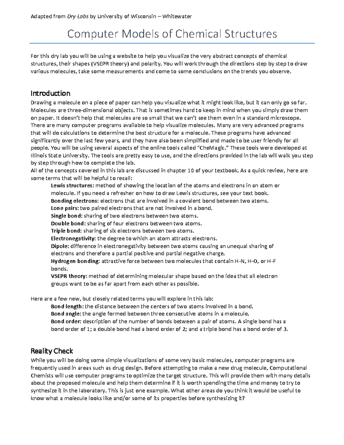 Molecular Modeling Lab 11: Exploring Chemical Structures Online - Studocu