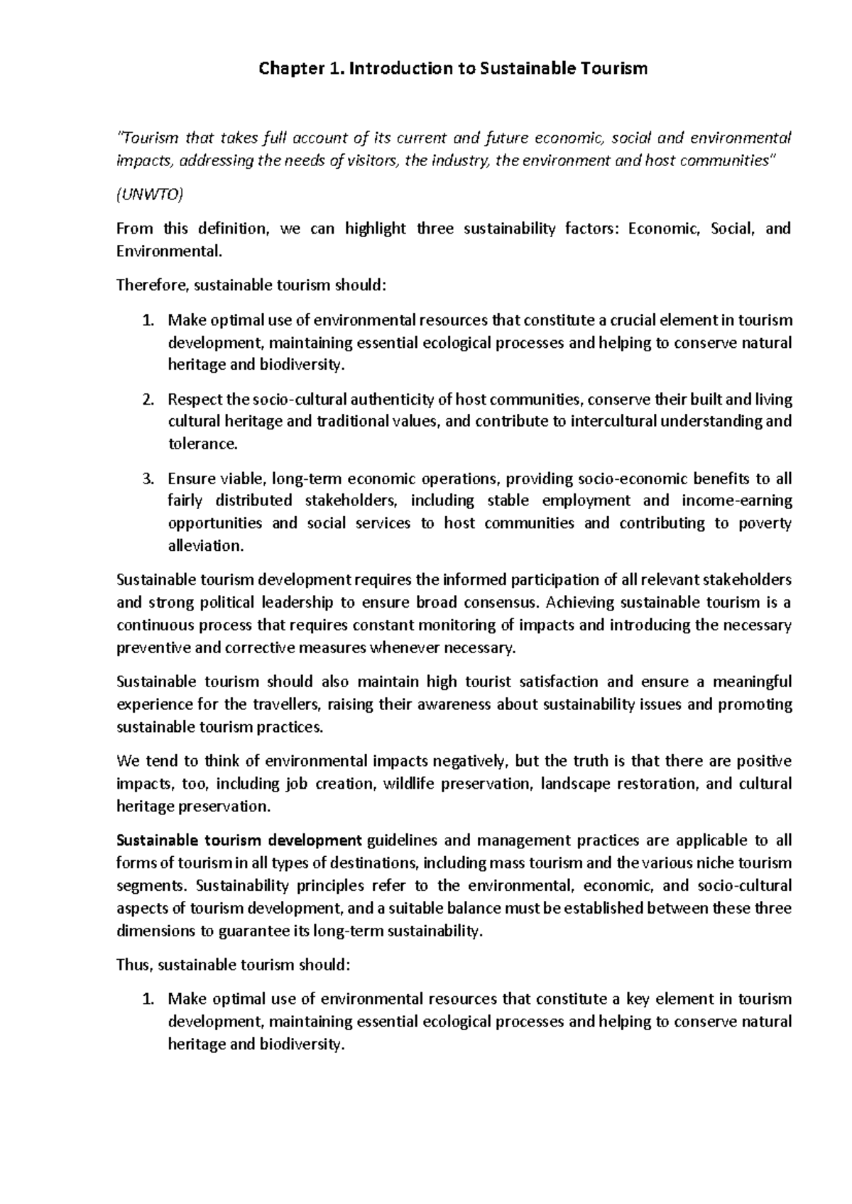 Sustainable Tourism: Chapter 1 - Introduction to Economic, Social ...