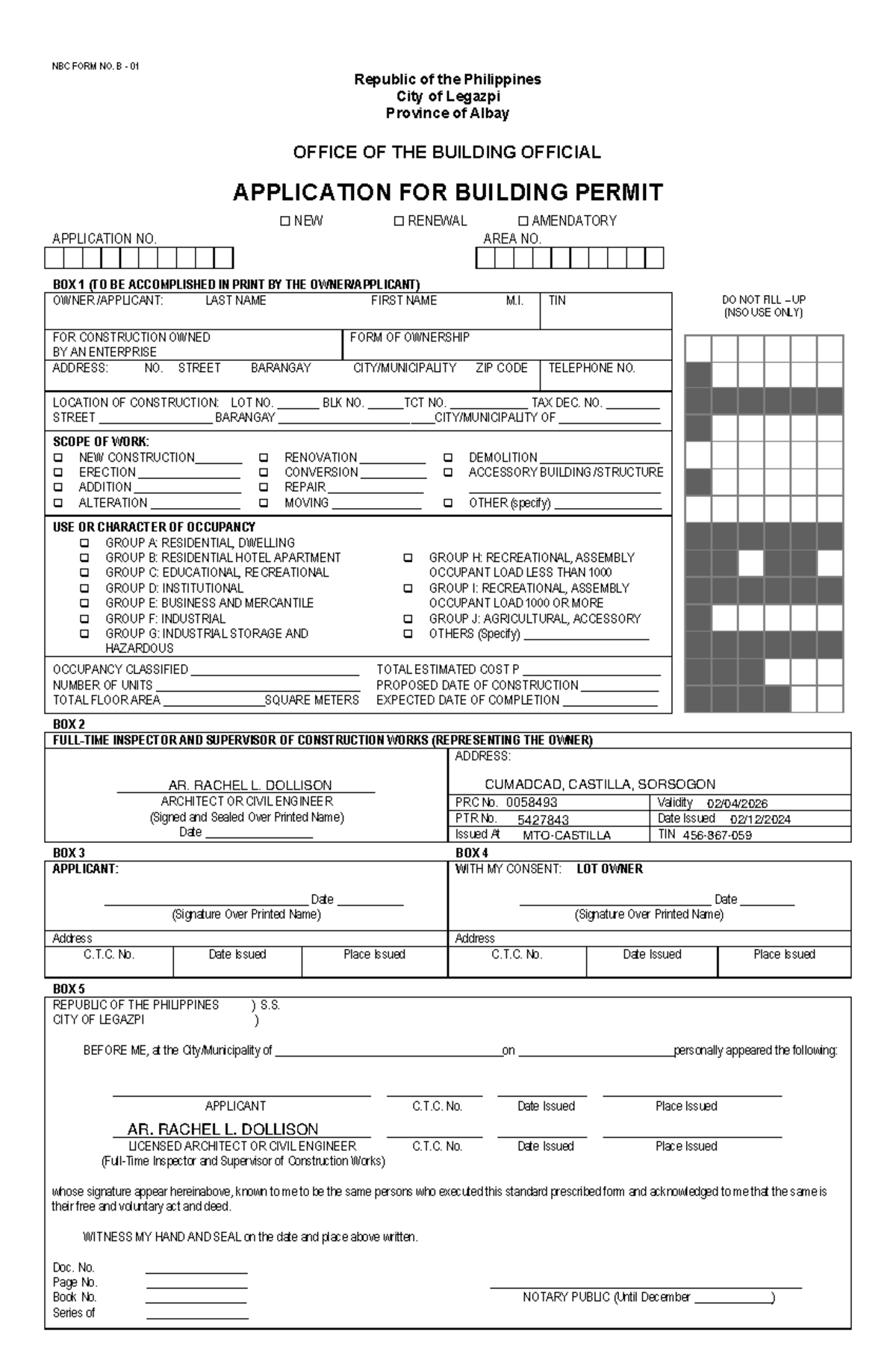 Application for Building Permit - NBC Form B-01 (New/Renewal/Amend ...