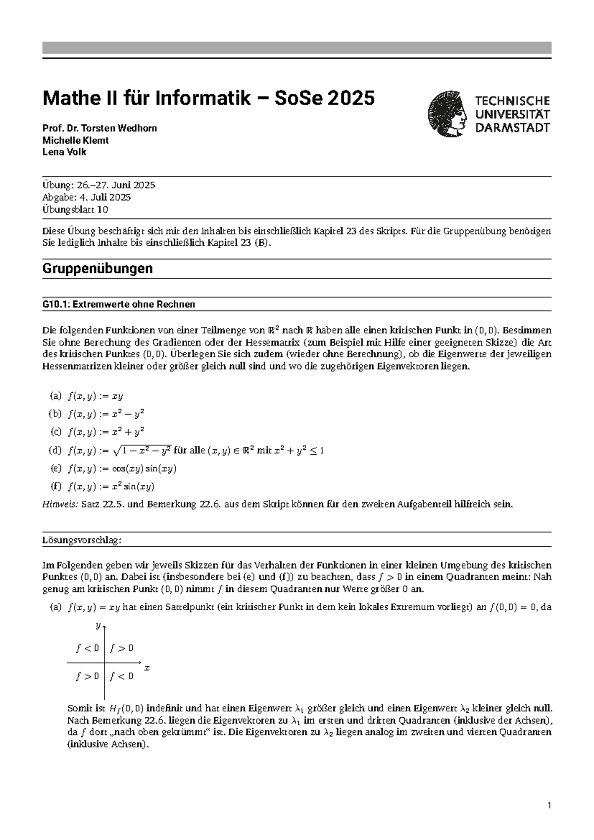 Lösung Übungsblatt 10 Mathe II Inf SoSe 2025 - Studocu