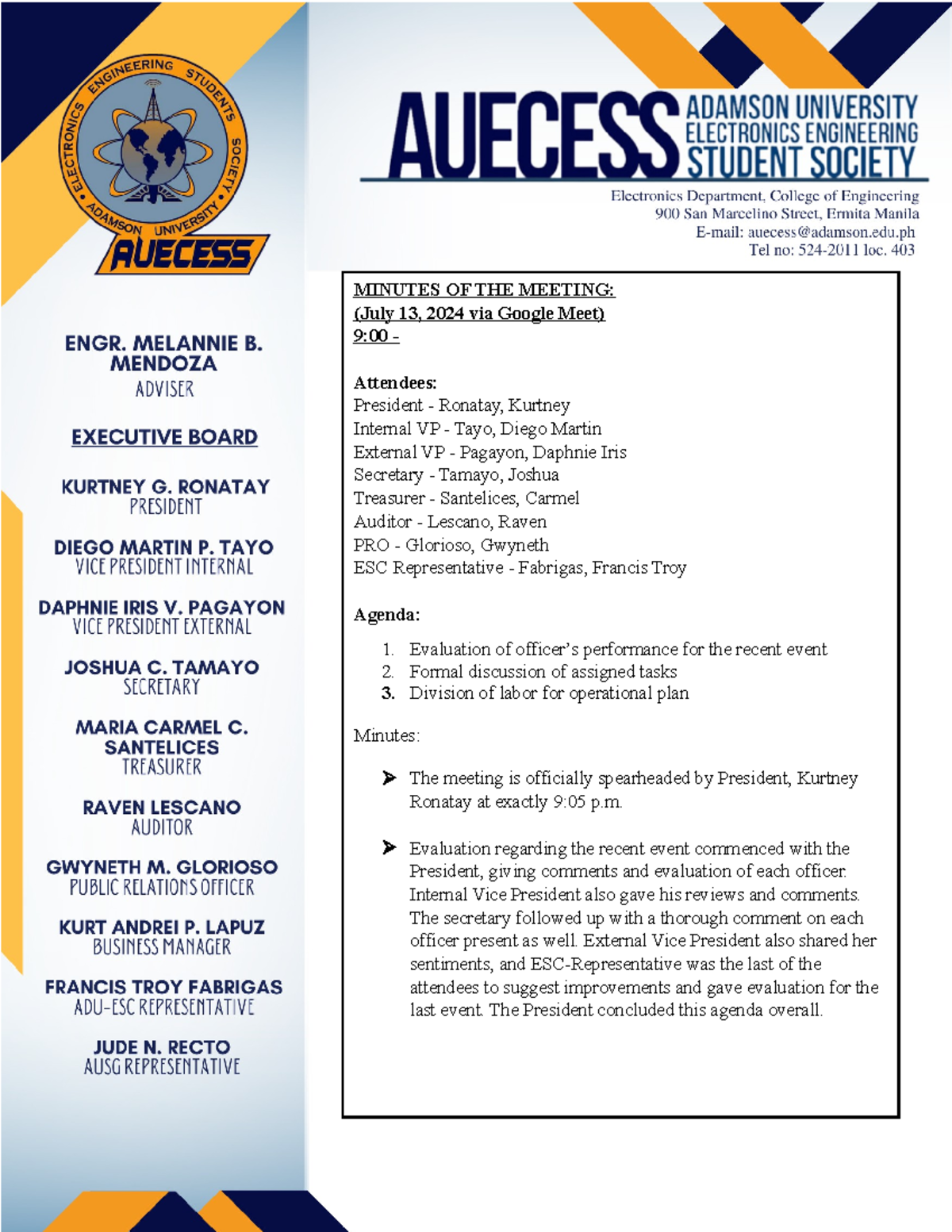 Meeting Minutes: July 13, 2024 - Google Meet - Studocu