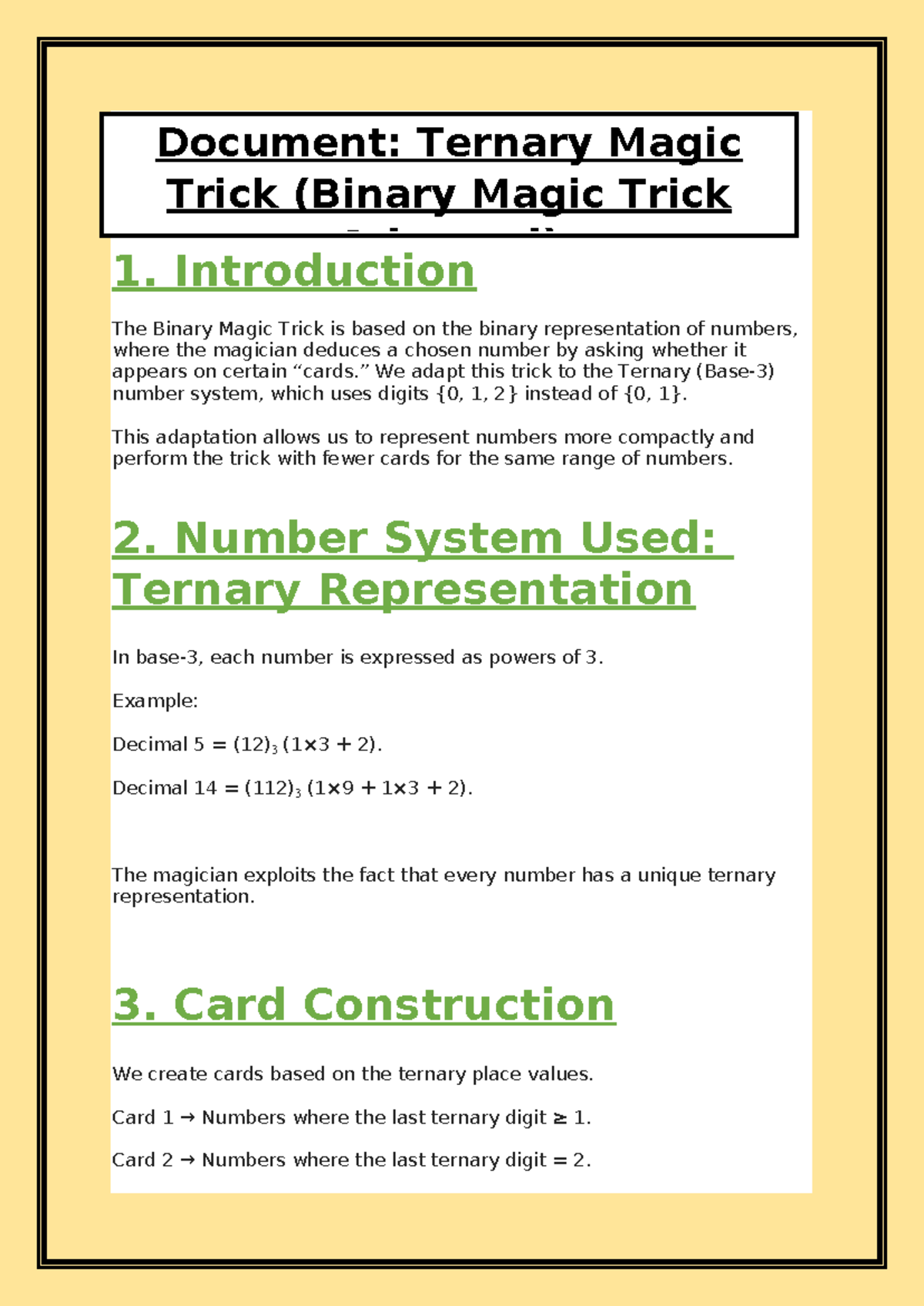 Ternary Magic Trick: Adapting Binary for Card Tricks - Studocu