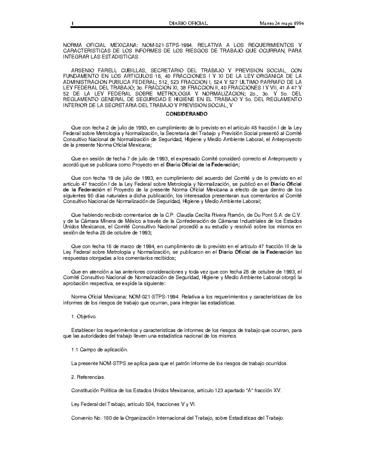 Norma Oficial Mexicana: Características e Informes de Riesgos NOM-021-STPS-1994 - Studocu