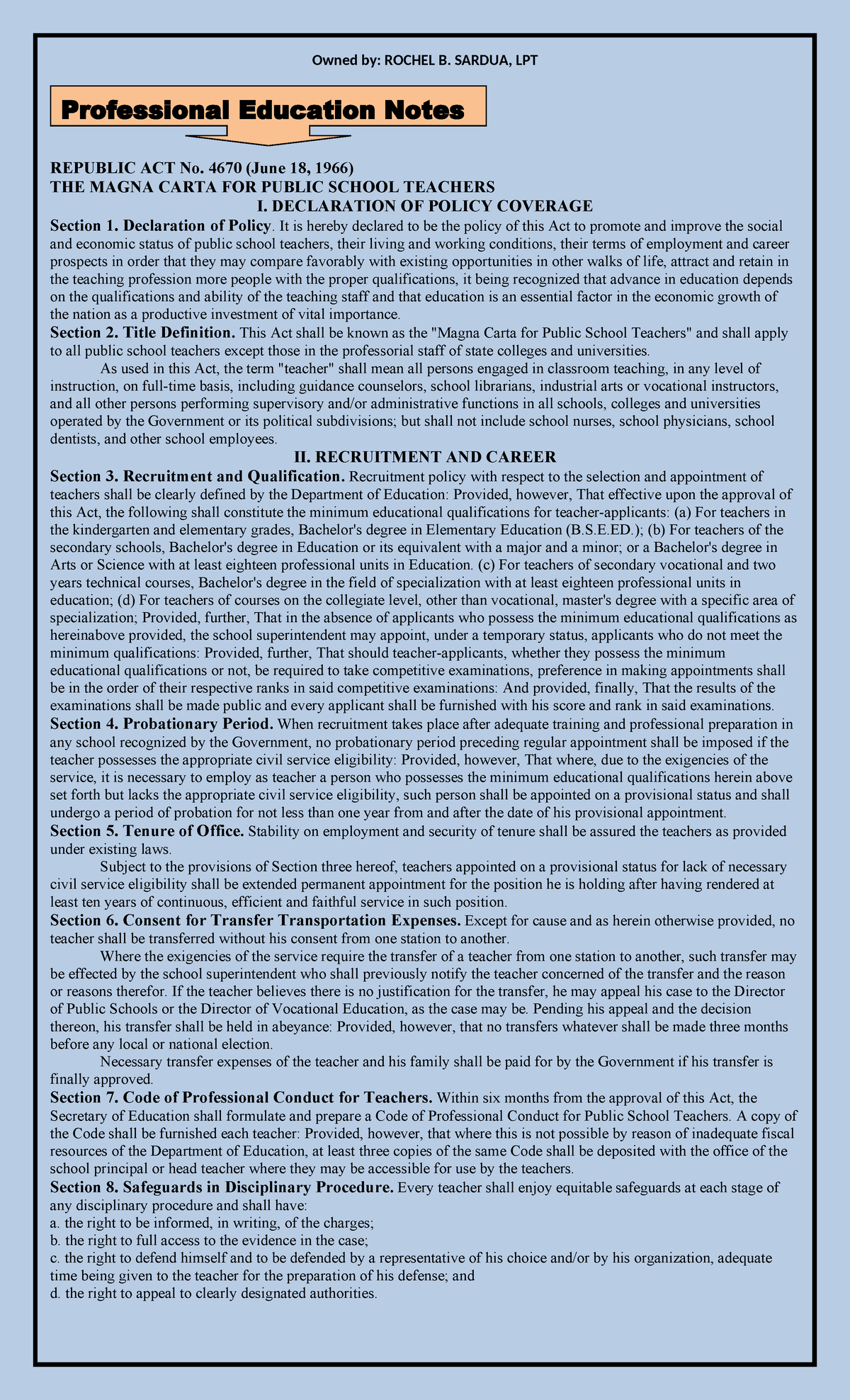 Professional Education Notes: RA 4670 - Magna Carta for Public School ...