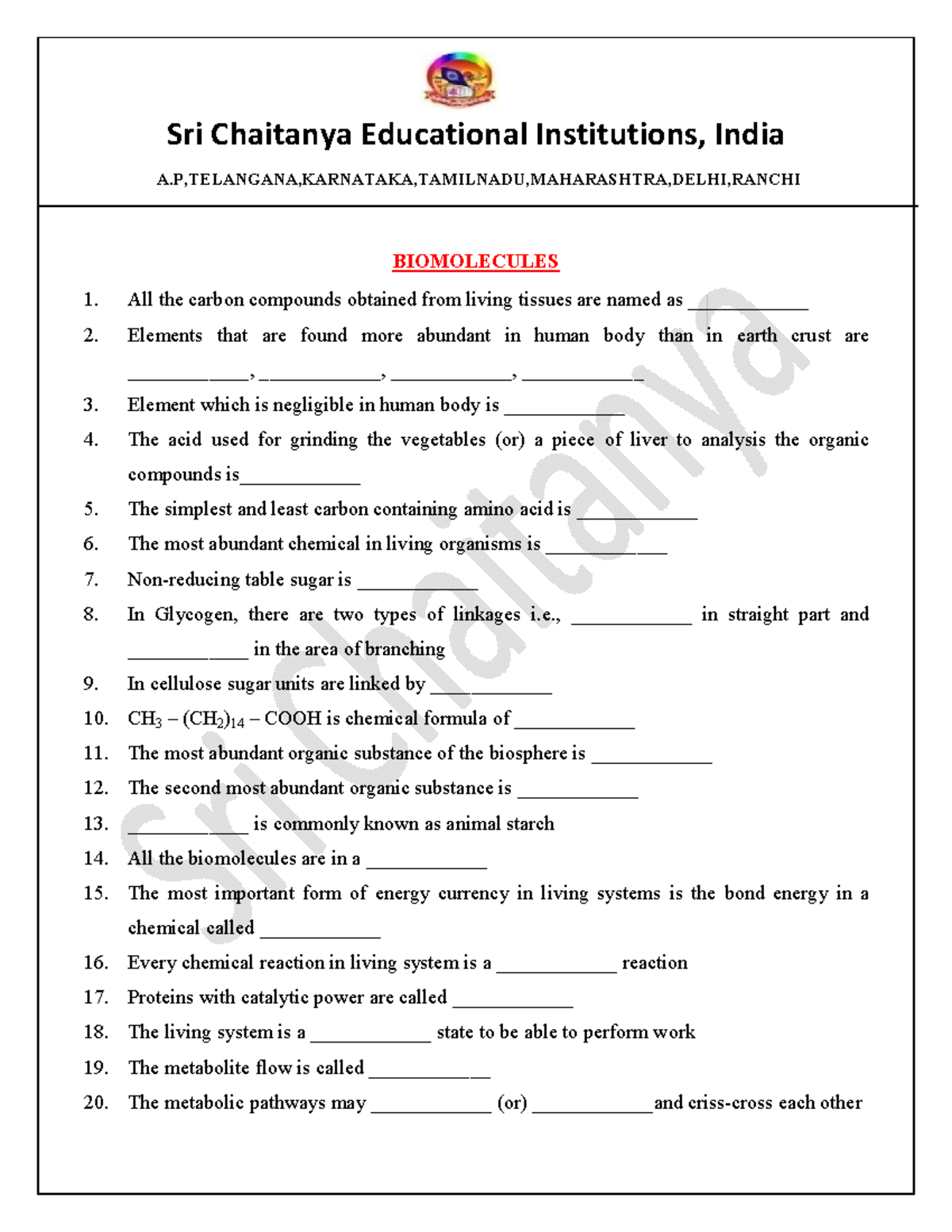Botany - Biomolecules Study Notes (Course Code: BIOL101) - Studocu