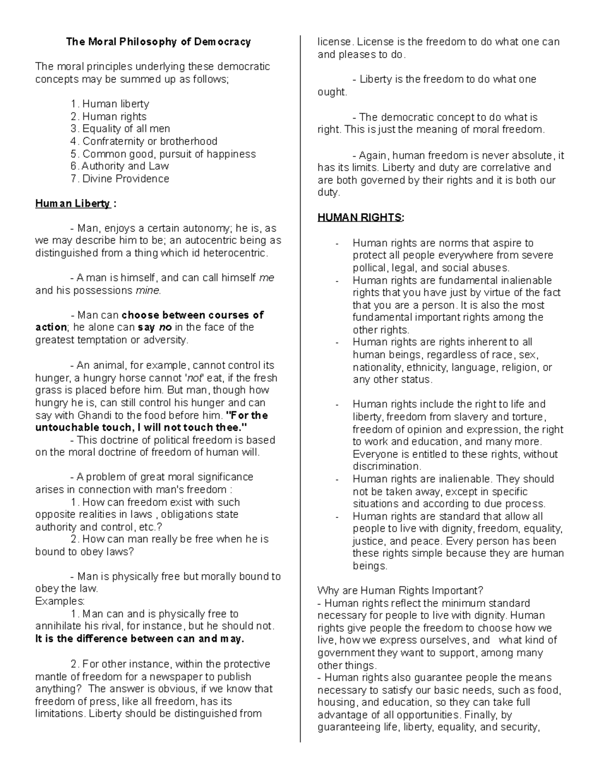 Moral Philosophy of Democracy: Core Principles and Human Rights - Studocu