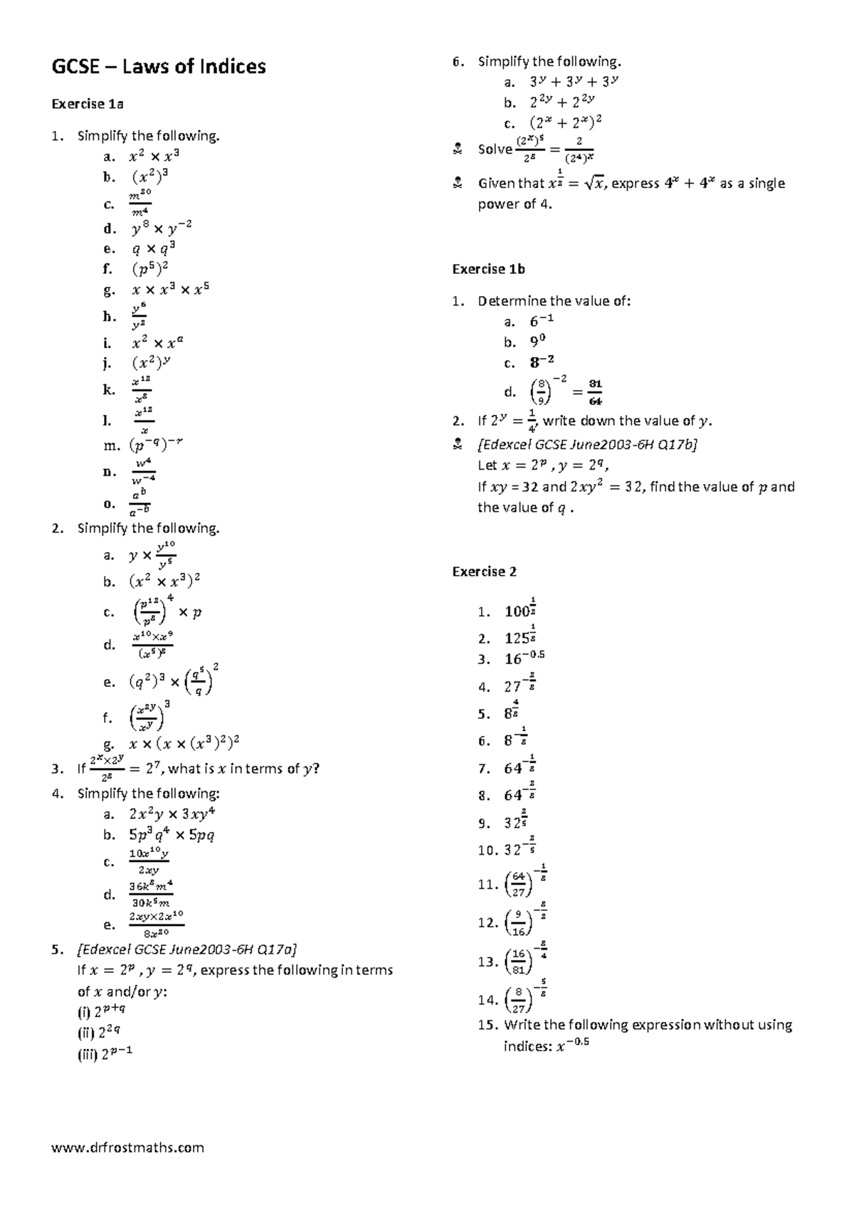 GCSE-Laws Of Indices - maths - drfrostmaths GCSE – Laws of Indices ...