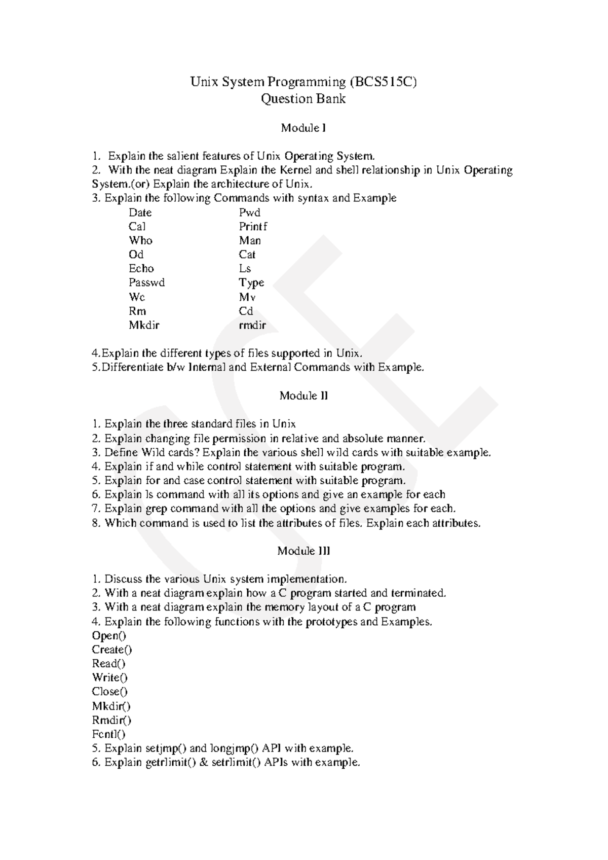 Unix System Programming (BCS515C) Comprehensive Question Bank - Studocu